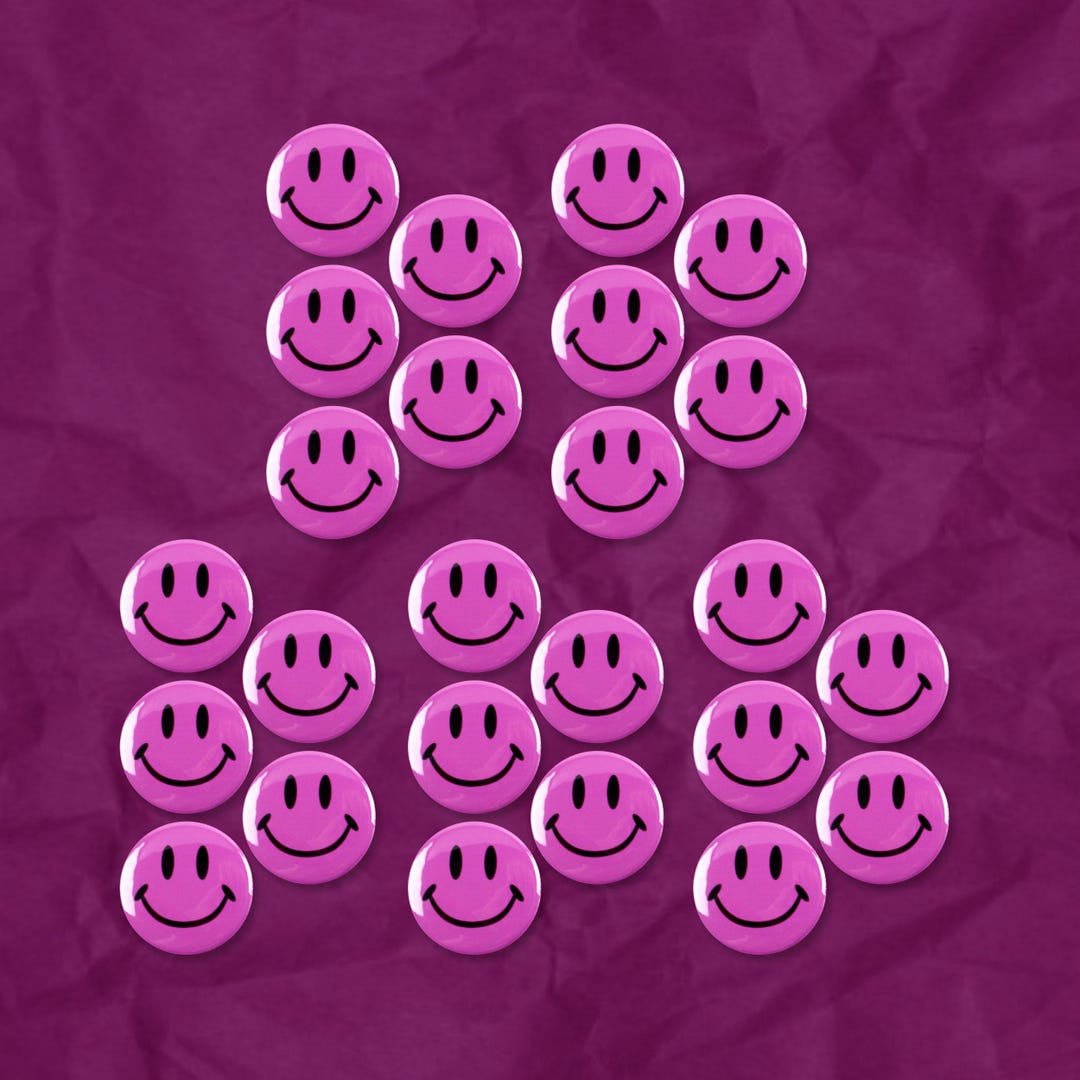 Classic Magenta Smiley Face Pinback Button Badges - 2.25 Inch Round ...