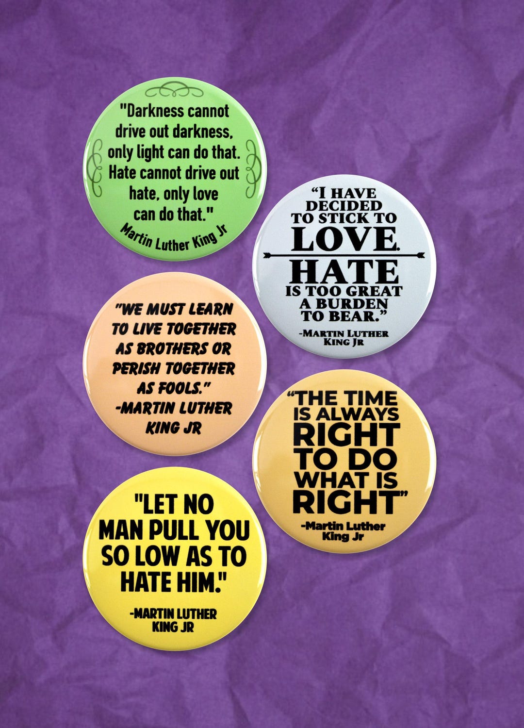 5 Pack - Dr. Martin Luther King Jr Day MLK Quotes Pinback Buttons - 2. ...