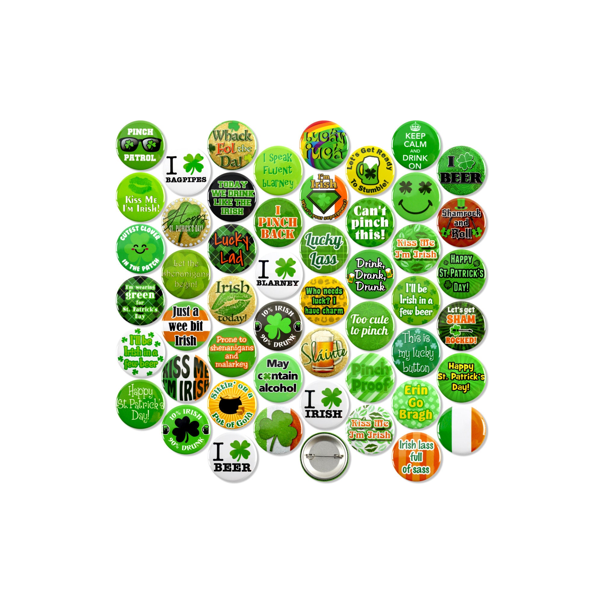 50 Pack St. Patrick's Day Mega Pack Pinback Button Badges 1.5 Inch ...