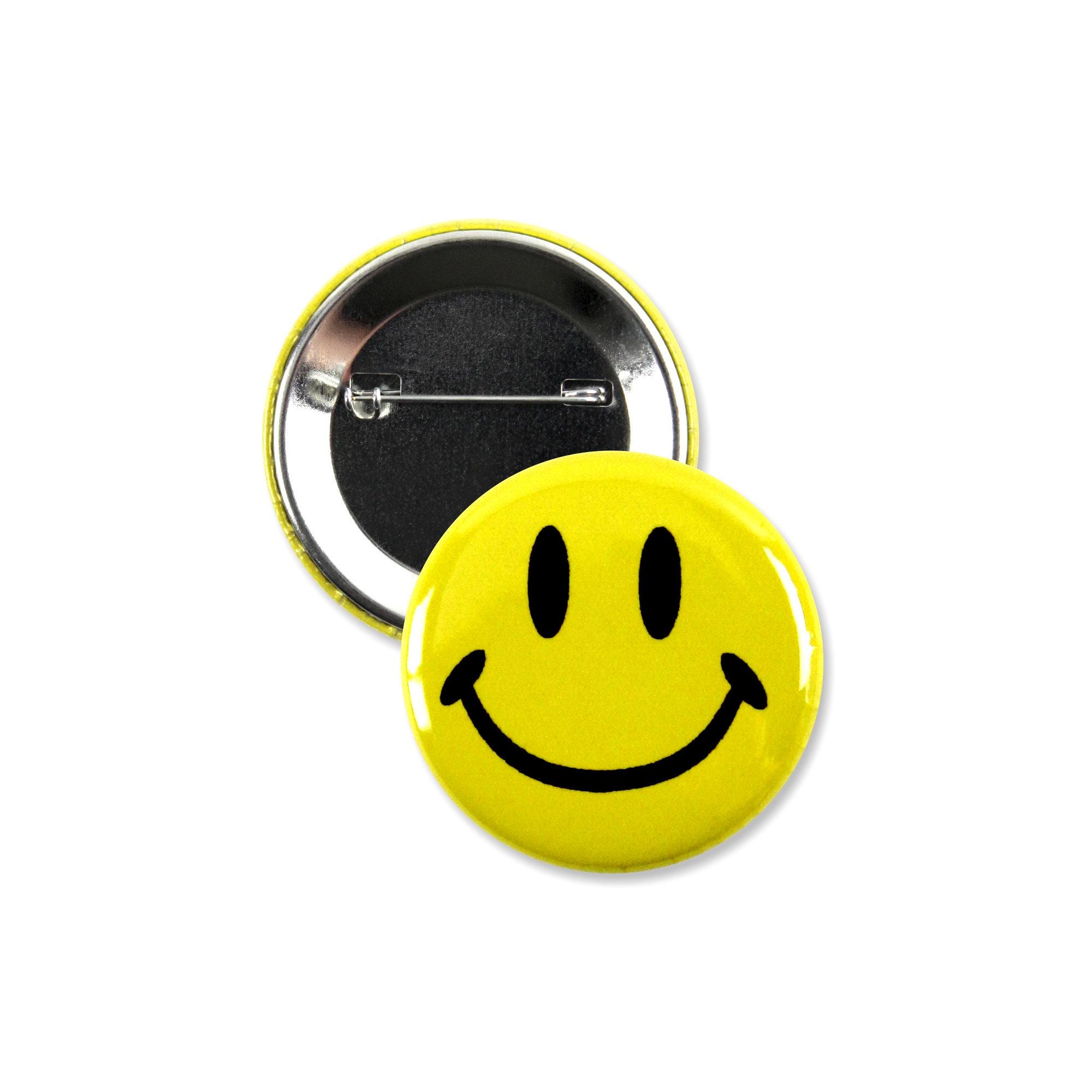 Classic Yellow Smile Face Pinback Button Badges - 2.25 Inch Round - 25 ...