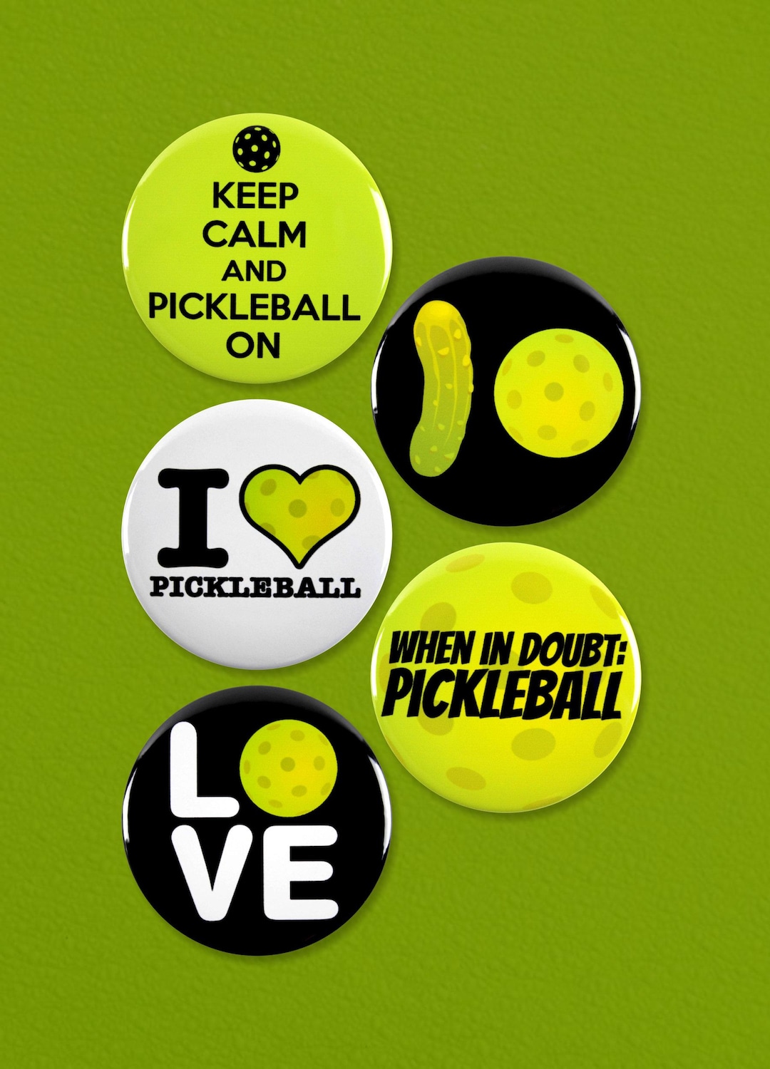 5 Pack - Pickleball Pickler Preferred Perfect Pinback Buttons - 2.25 ...