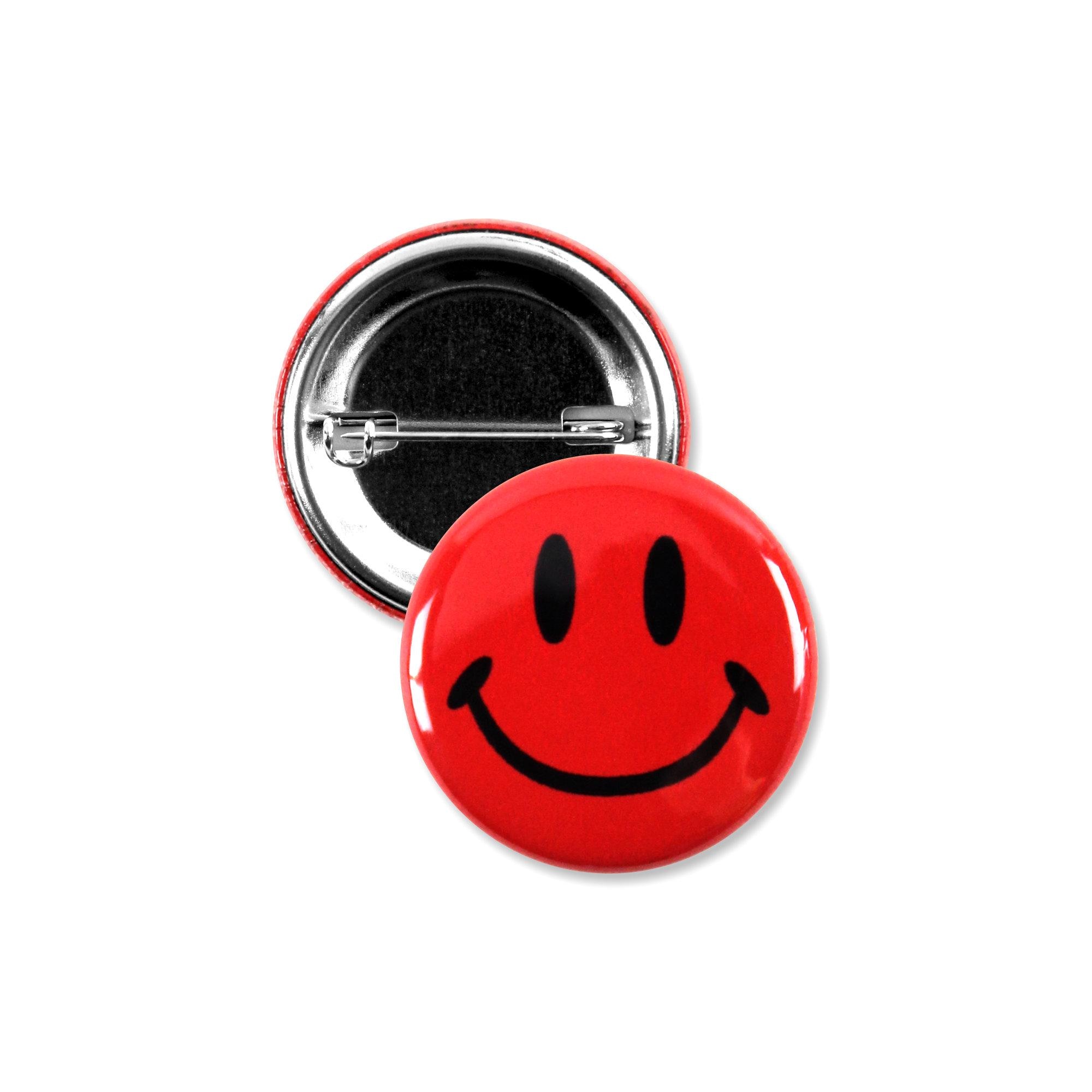 Classic Red Smiley Face Pinback Button Badges - 1.5 Inch Round - 25 ...