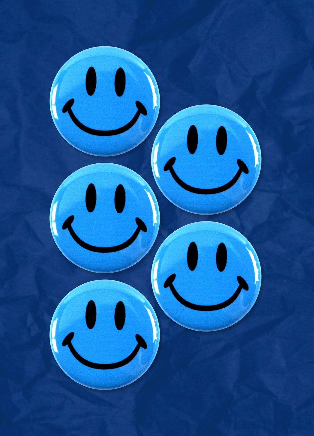 Classic Blue Smile Face Pinback Button Badges - 2.25 Inch Round - 5 ...