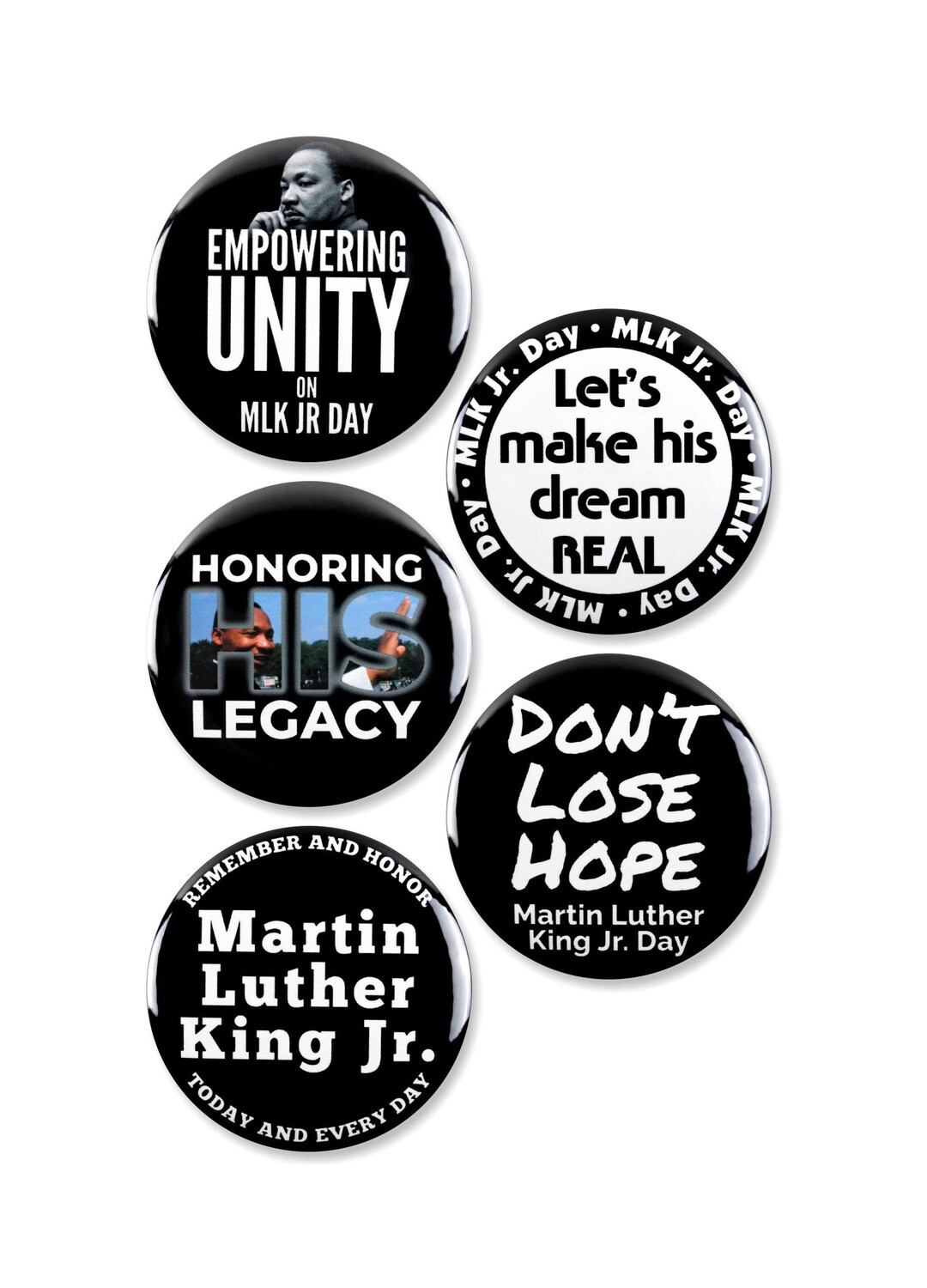 5 Pack Honoring Dr. Martin Luther King Jr Day Pinback Buttons 2.25 Inch ...