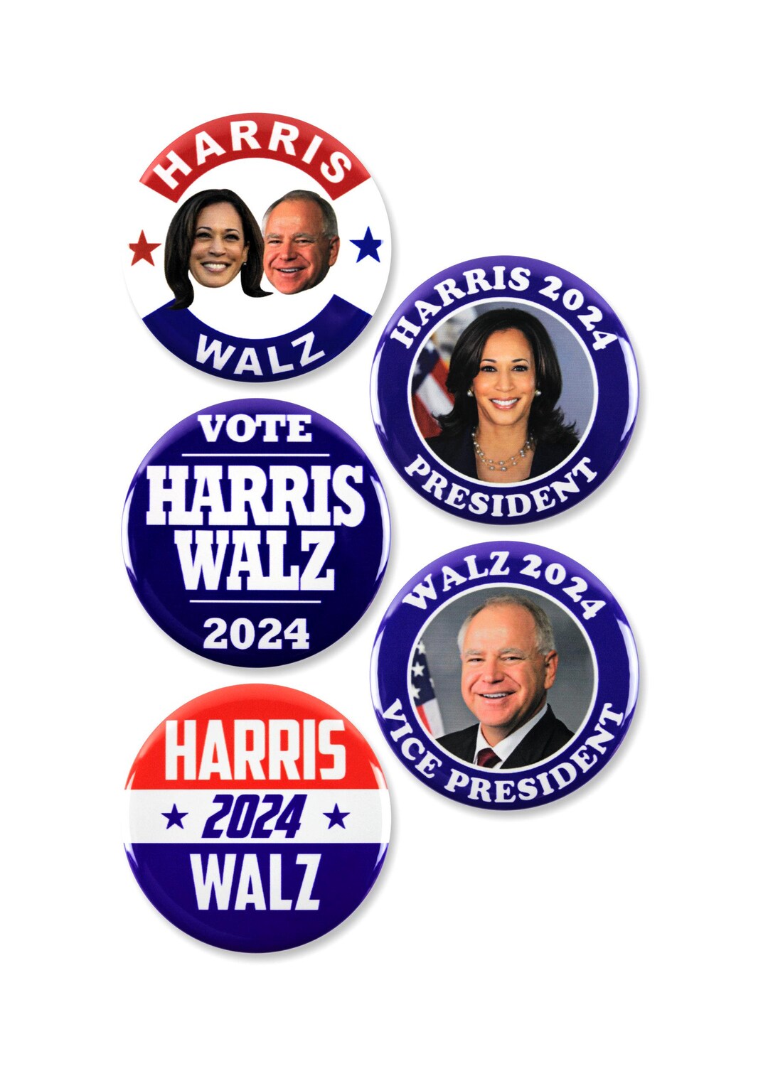 Lot de 5 badges : Kamala Harris, Tim Walz, 2024 votes pour l'élection ...