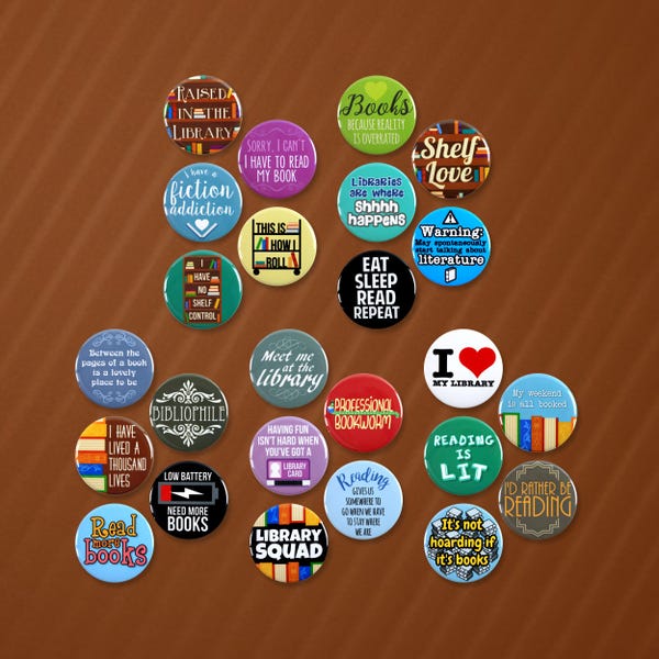 Library Buttons - Etsy