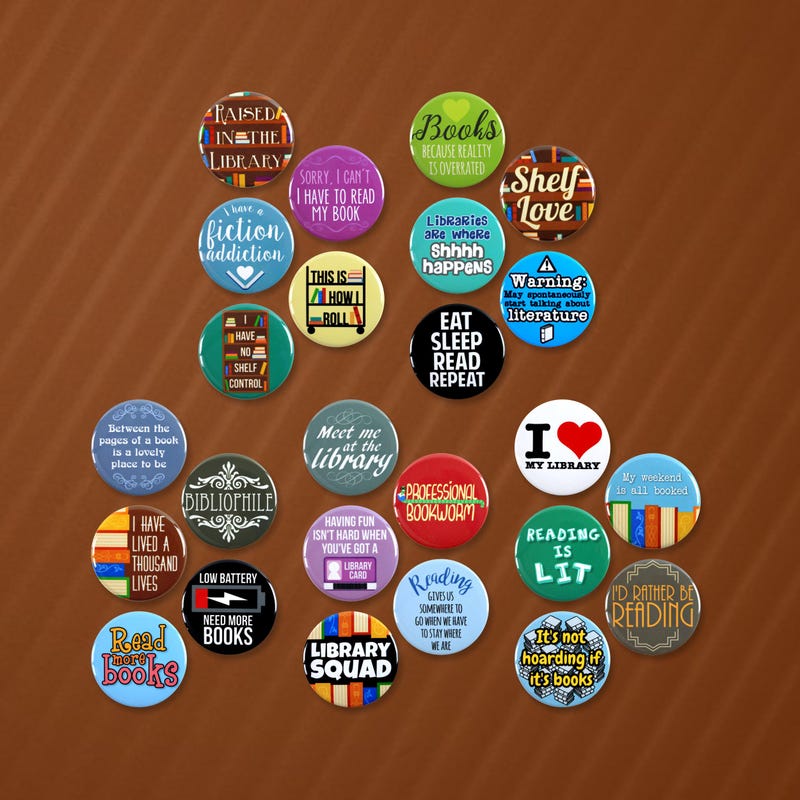Library Buttons - Etsy