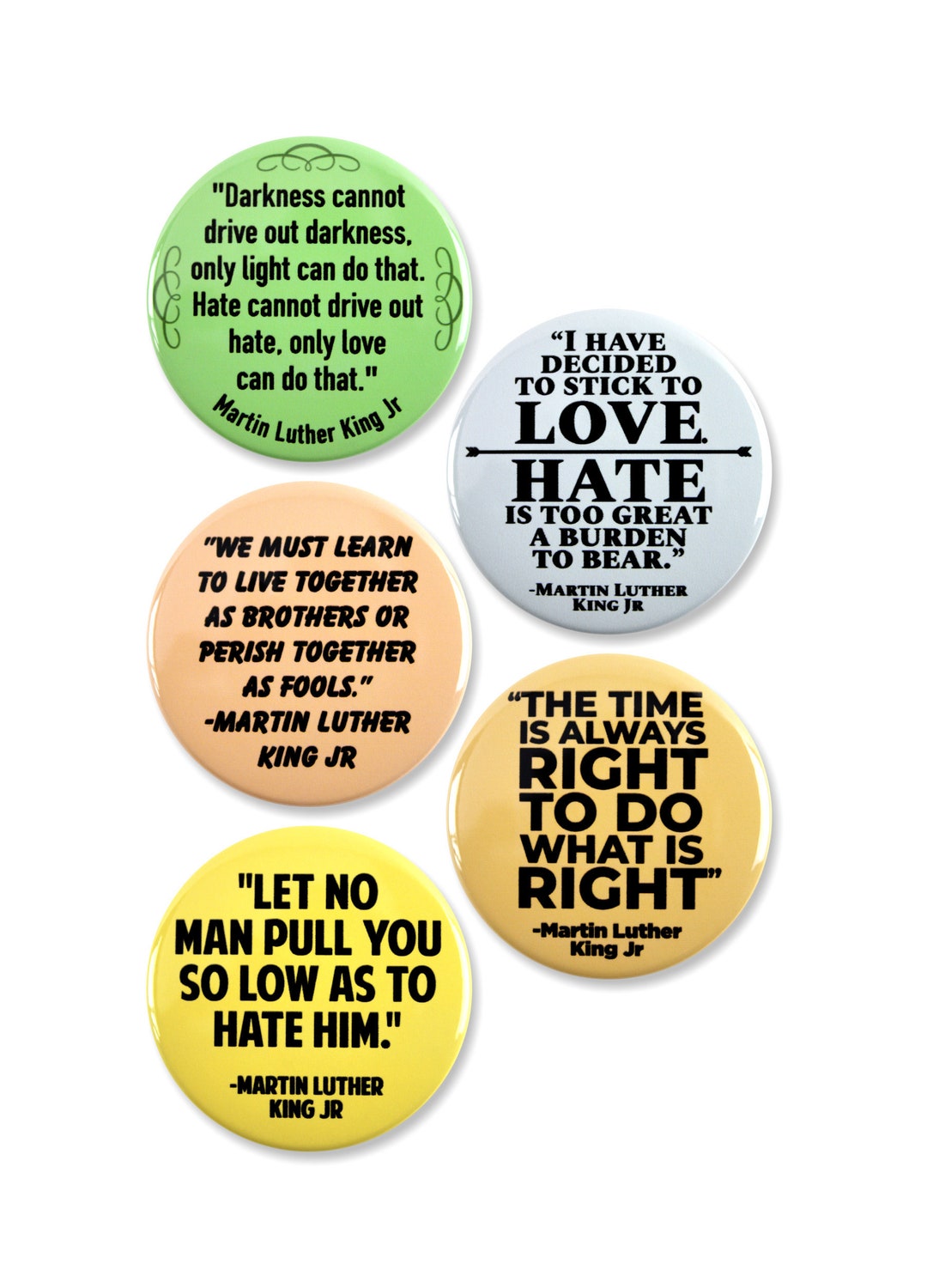 5 Pack Dr. Martin Luther King Jr Day MLK Quotes Pinback Buttons 2.25 ...
