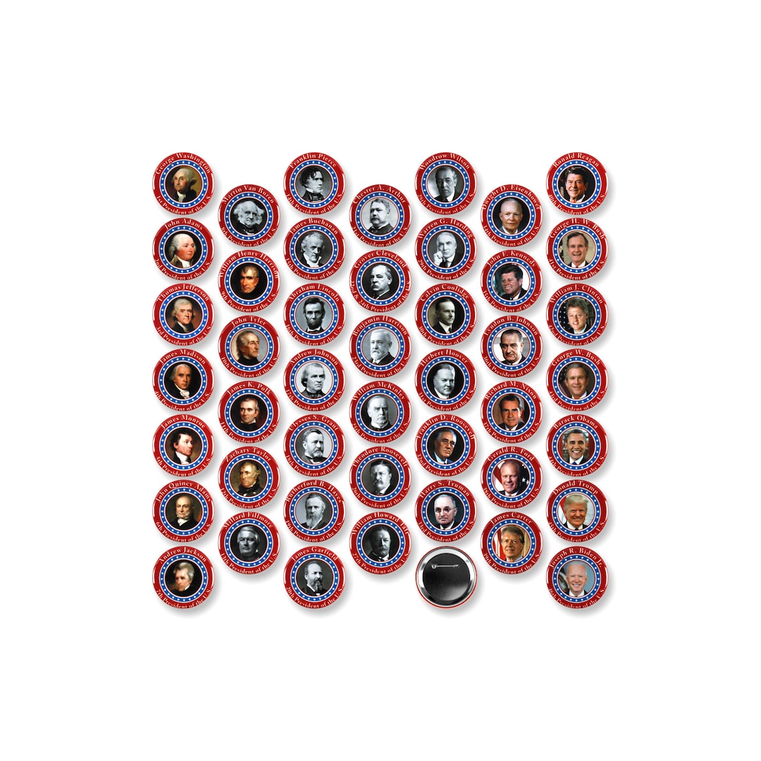 45 Pack All 45 Presidents of the USA Historical Pinback Buttons 3 Inch ...