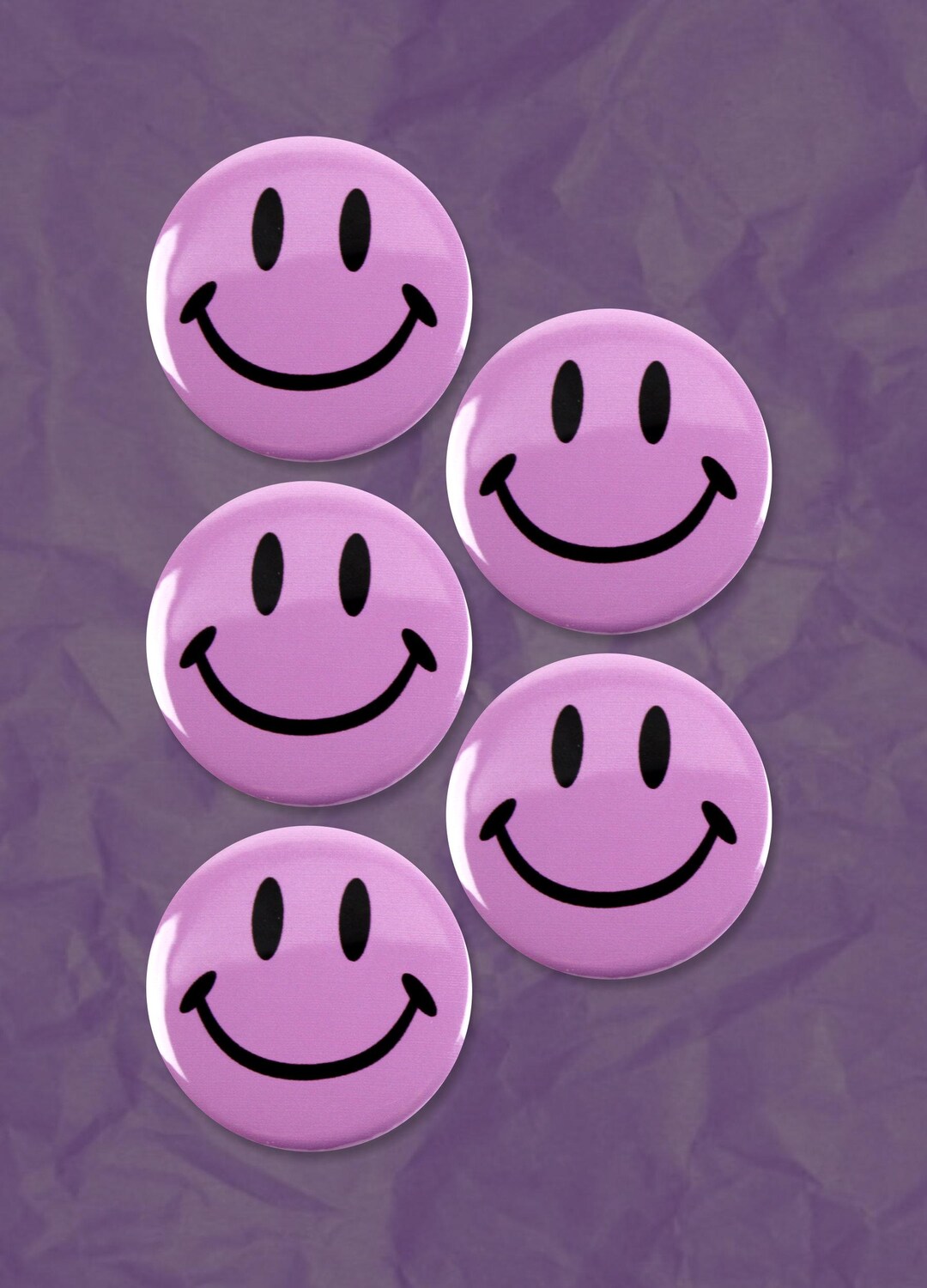 Classic Lilac Smiley Face Pinback Button Badges - 2.25 Inch Round - 5 ...