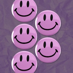 Classic Lilac Smiley Face Pinback Button Badges - 2.25 Inch Round - 5 ...