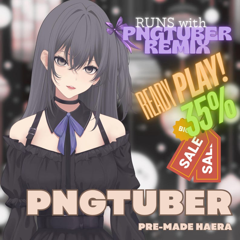 Haera Anime Pngtuber Model: 11 Toggles, Black Hair Anime Girl Pngtuber ...
