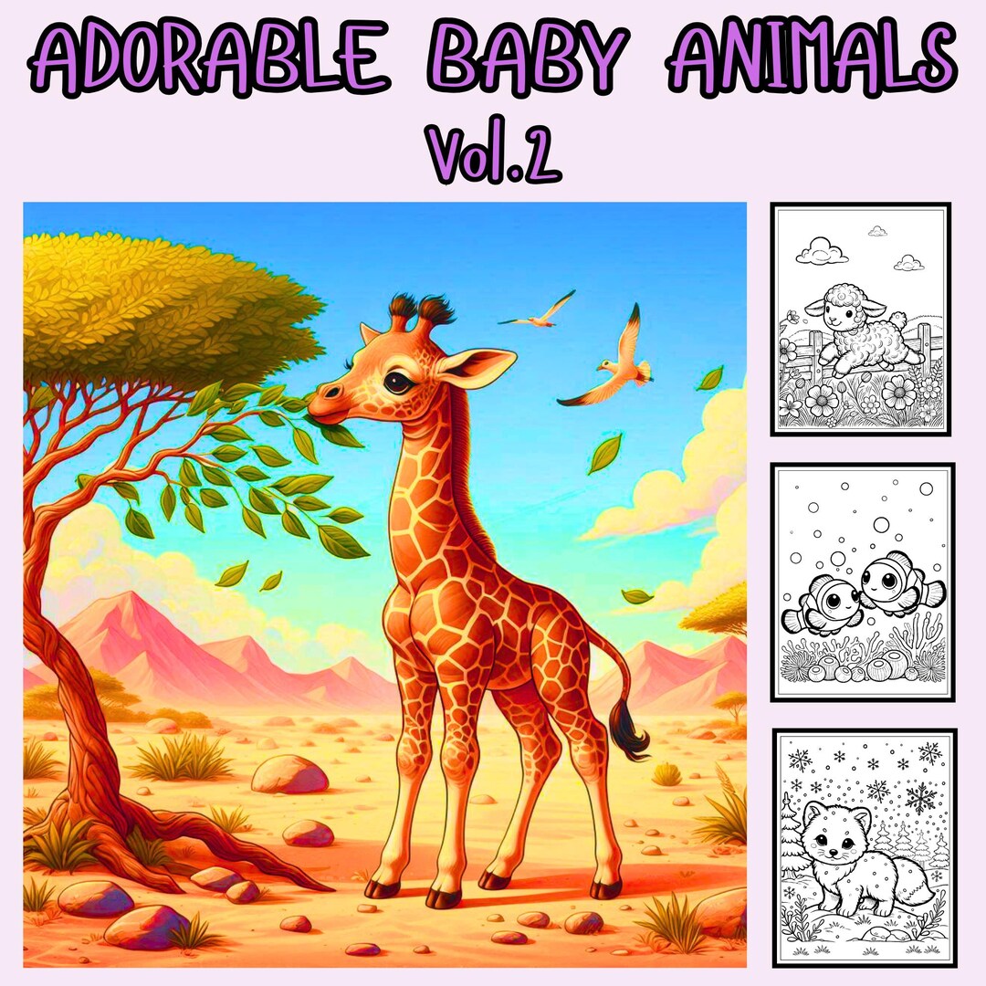 Adult Coloring Page, Cute Baby Animals Coloring, Digital Coloring ...