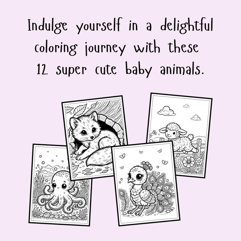 Adult Coloring Page, Cute Baby Animals Coloring, Digital Coloring ...