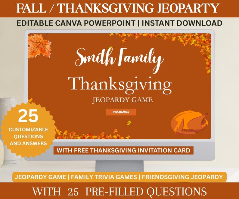 Thanksgiving Jeopardy Game | Editable Powerpoint Template (digital ...