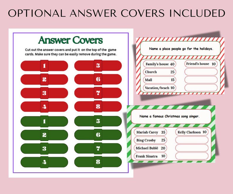 Printable Christmas Feud Game, 40 Cards, Editable Template (PDF) - Etsy