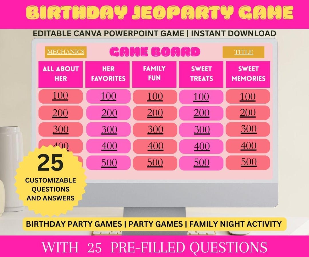Editable Birthday Jeopardy Game, Trivia Questions, Canva, Powerpoint ...