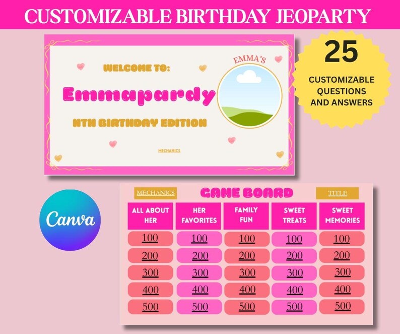 Editable Birthday Jeopardy Game, Trivia Questions, Canva, Powerpoint ...