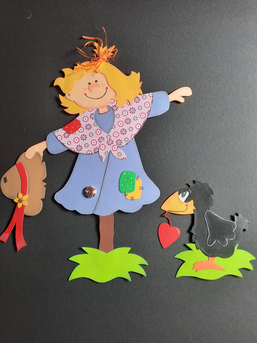 Window Picture Cardboard Colorful Scarecrow With a Little Raven - Etsy