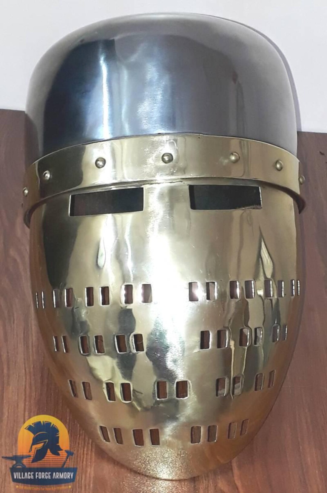 Crusader Pot Helmet – Brass Faceplate Knight Helm, Cosplay Reenactment ...