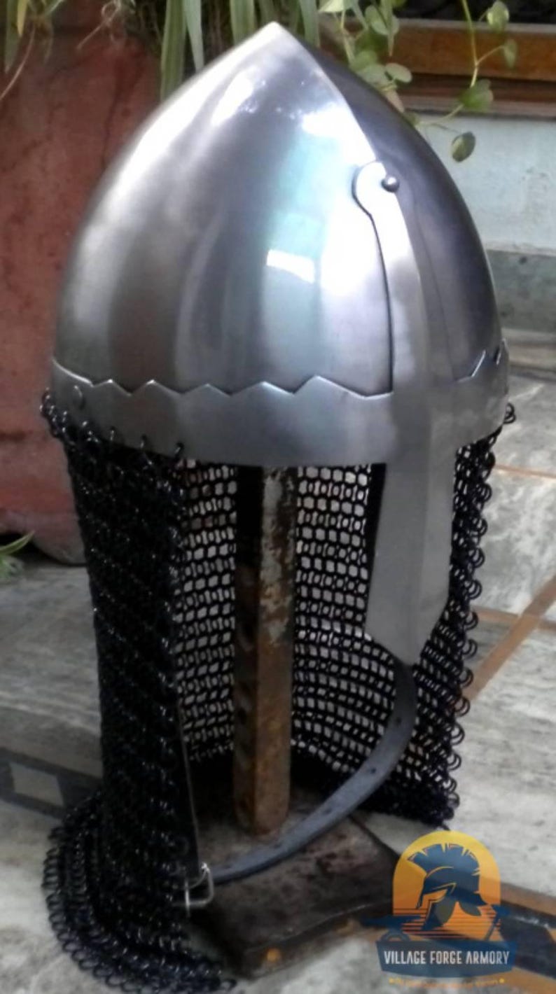 Medieval Norman Nasal Helmet With Butted Chainmail Aventail, Matte ...