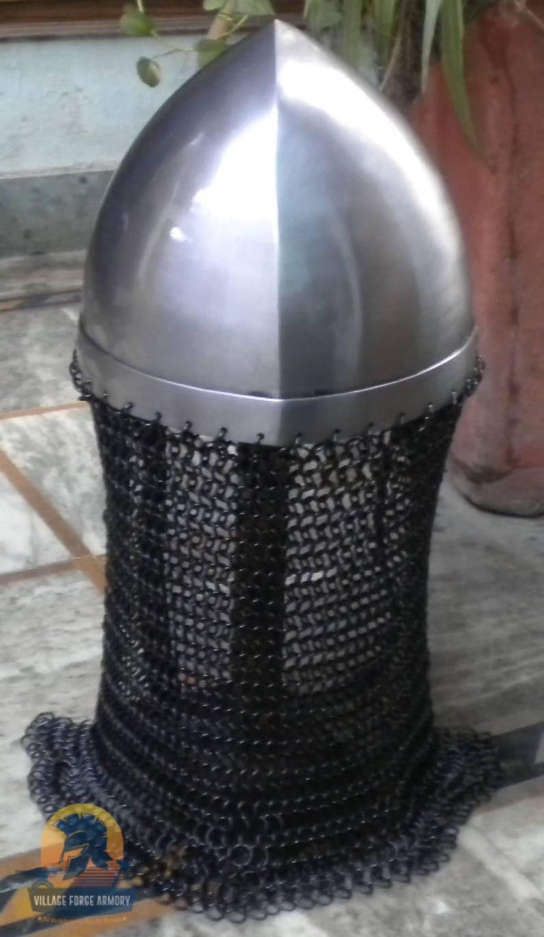 Medieval Norman Nasal Helmet With Butted Chainmail Aventail, Matte ...