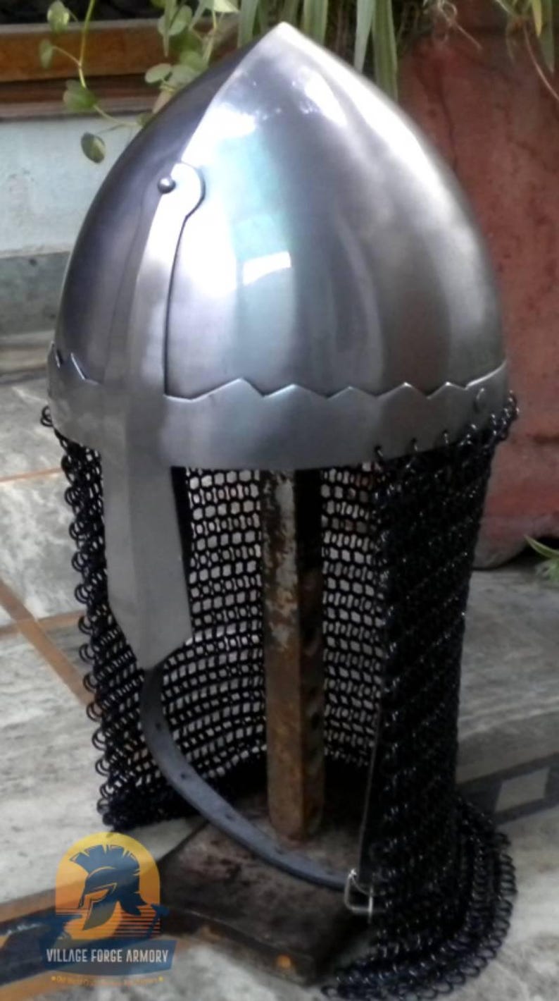 Medieval Norman Nasal Helmet With Butted Chainmail Aventail, Matte ...