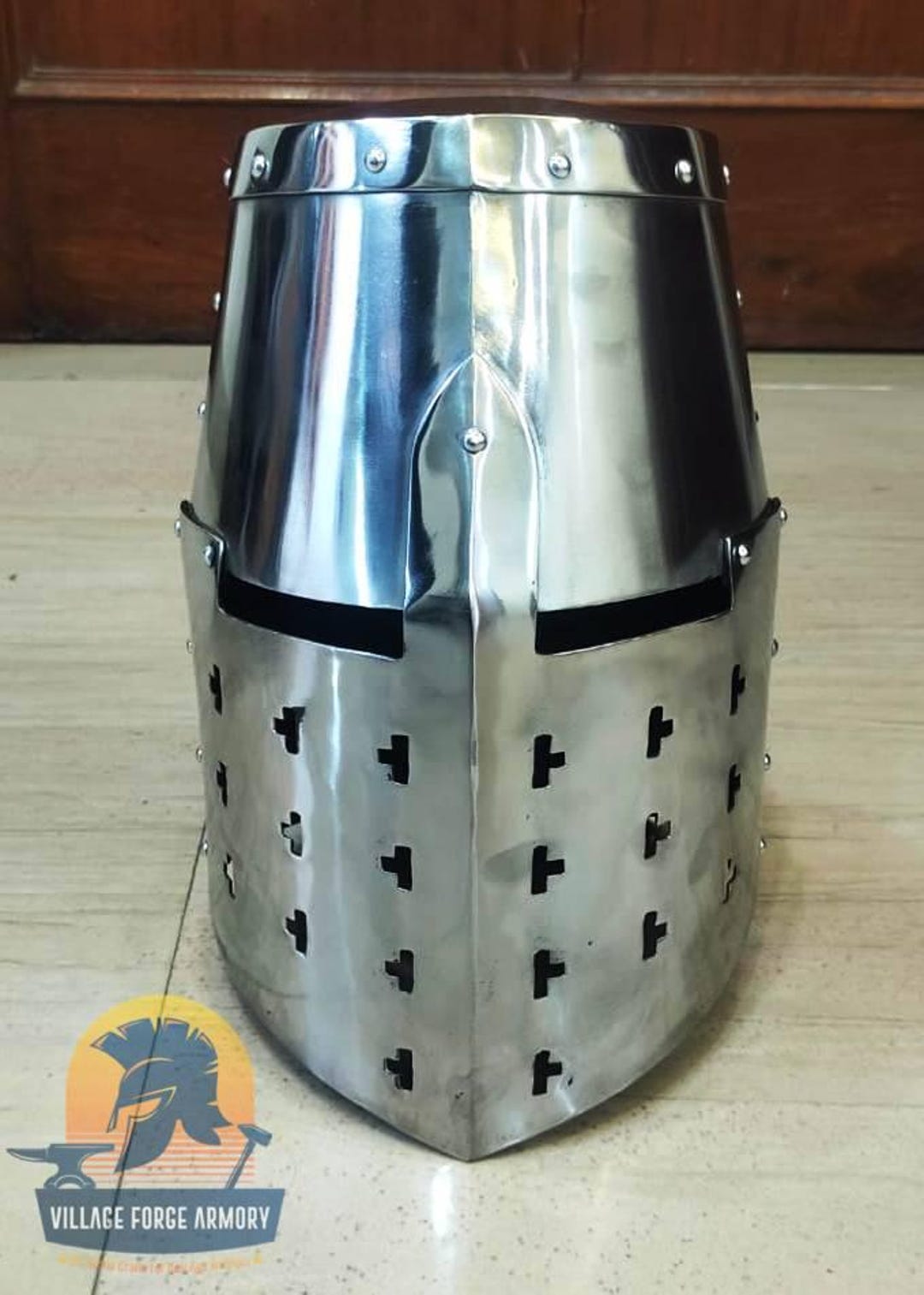 Handmade Medieval Crusader Helmet Great Helm Knight Templar Armor ...