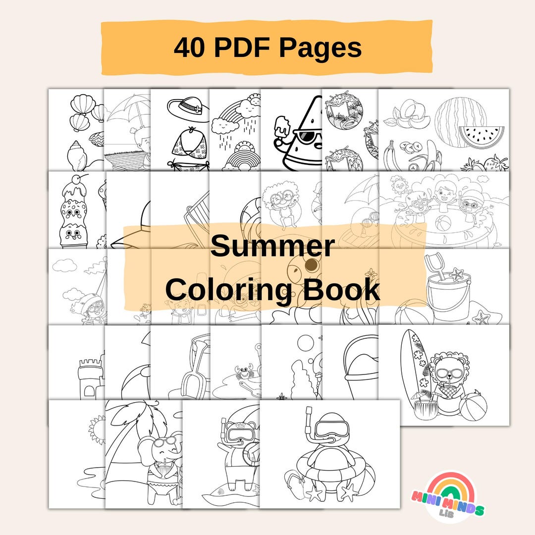 Summer Coloring Book, Summer Coloring Pages, Summer Activities - Etsy