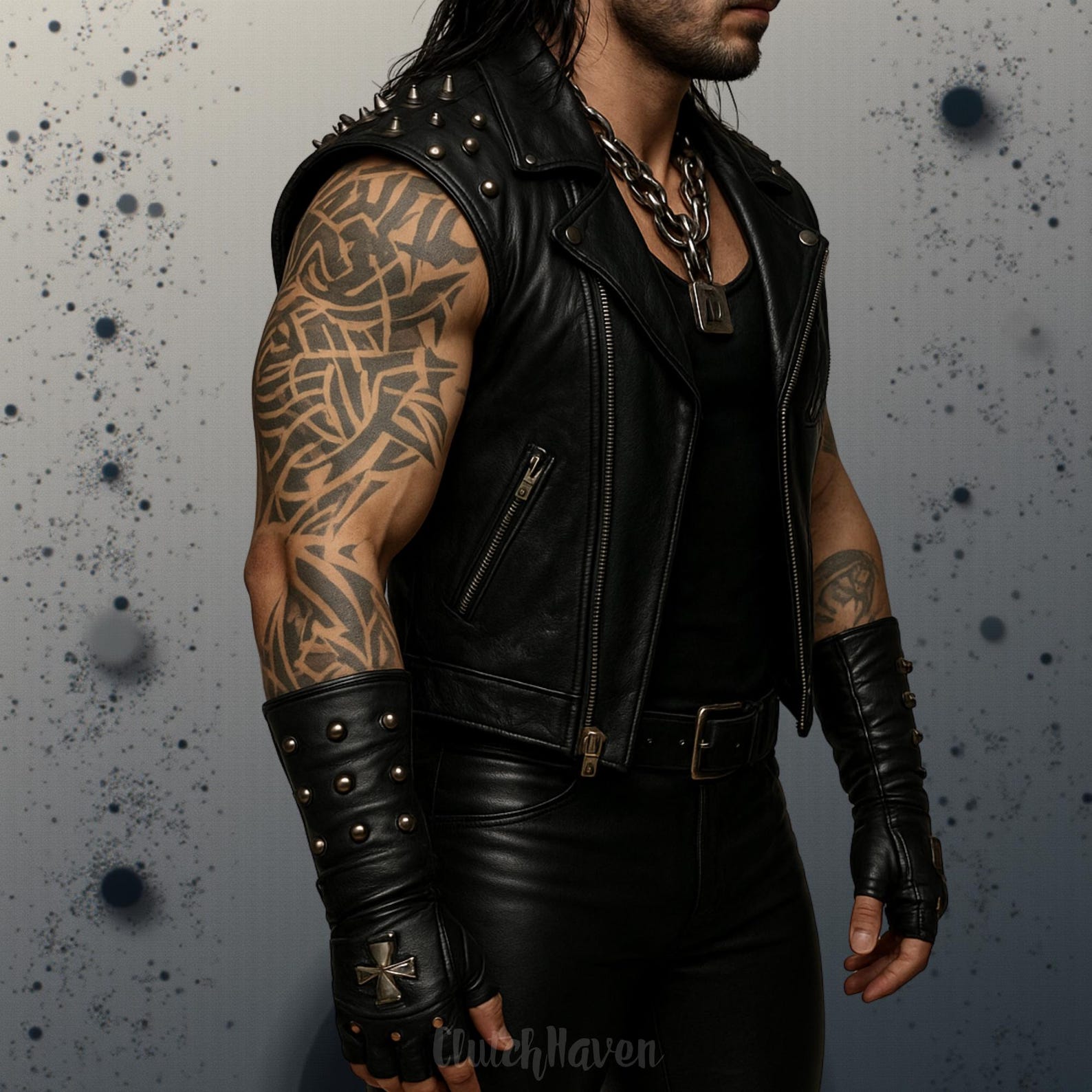 Vanguard Spiked Leather Vest for Men | Studded Biker Vest | Gothic Punk ...
