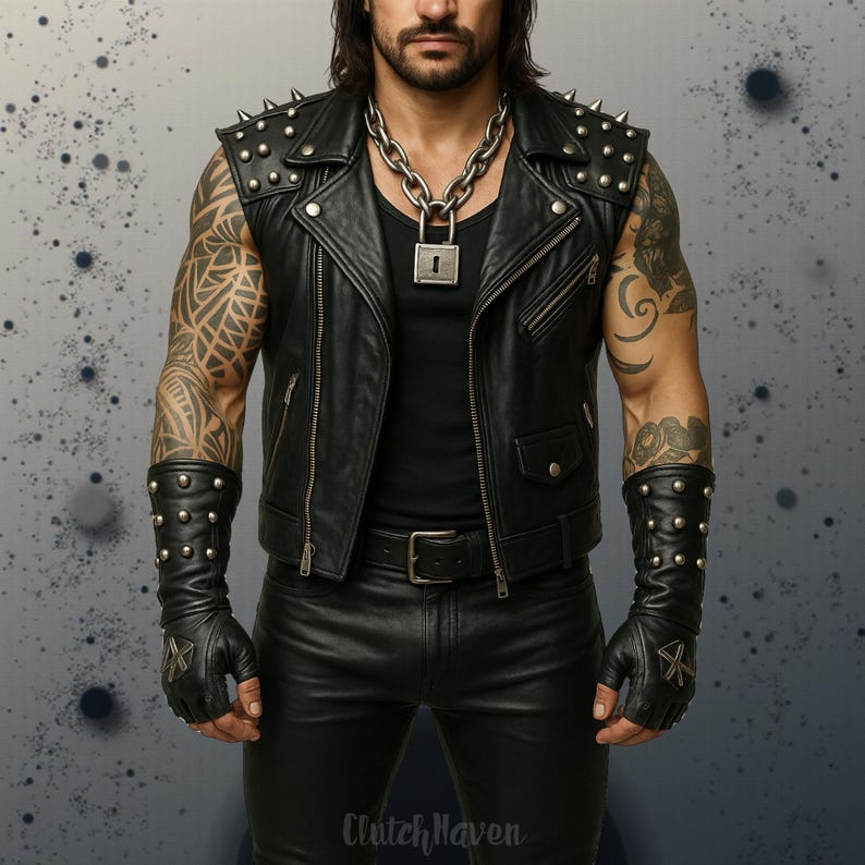 Vanguard Spiked Leather Vest for Men | Studded Biker Vest | Gothic Punk ...
