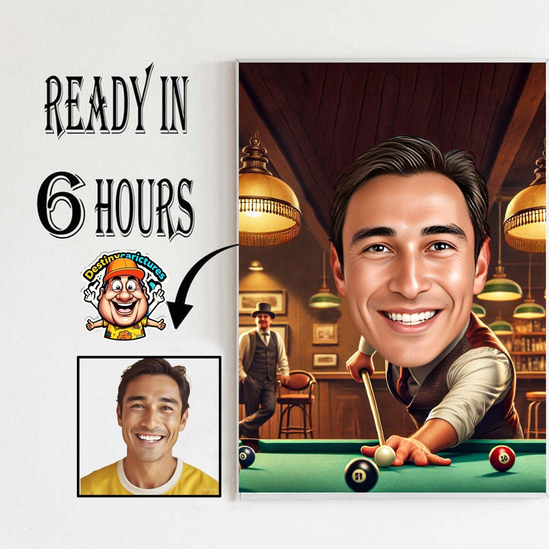 Customized Snooker Player Cartoon Portrait, Snooker Caricature Gift for ...