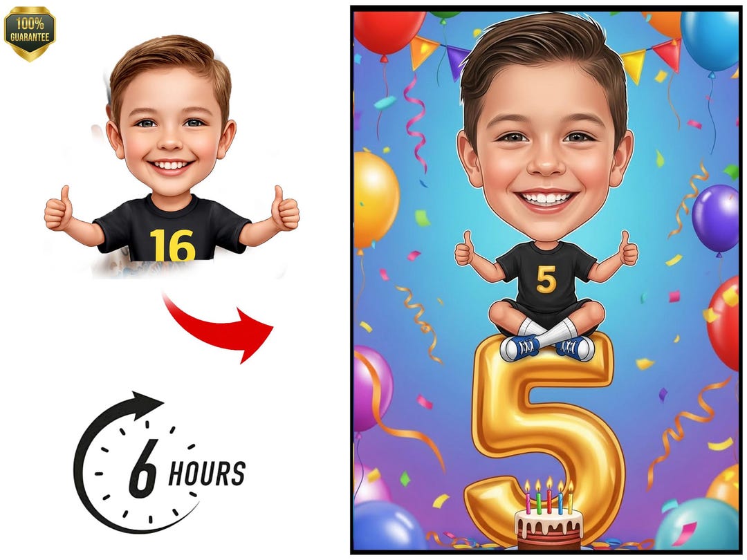 Birthday5th Baby Cartoon Portrait | 5th Birthday Caricature | Birthday ...