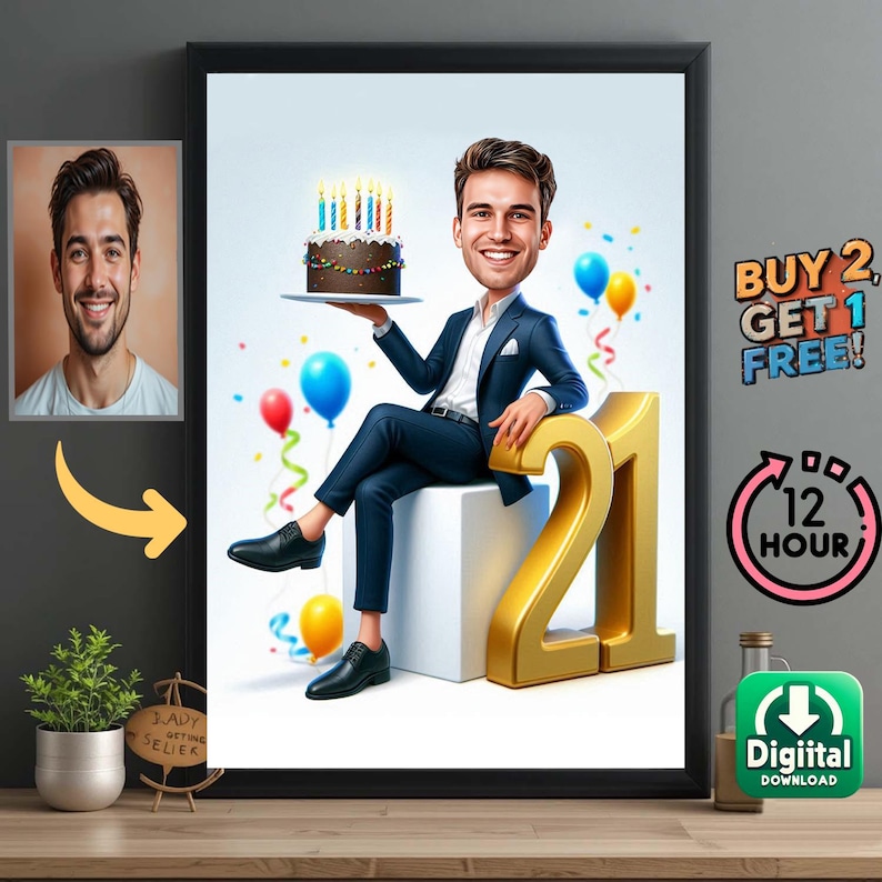 Personalised 21st Cartoon Portrait, Custom Happy Birthday Caricature ...