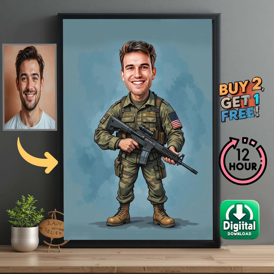 Custom Soldier Caricature Portrait, Soldier Cartoon, Gift for Soldier ...