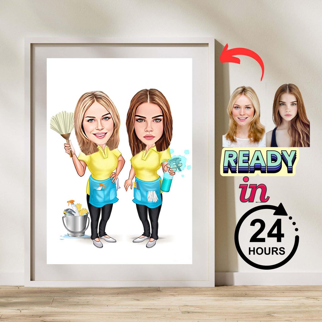 Custom Cleaner Cartoon Portrait, Cleaner Caricature, Gift for Female ...