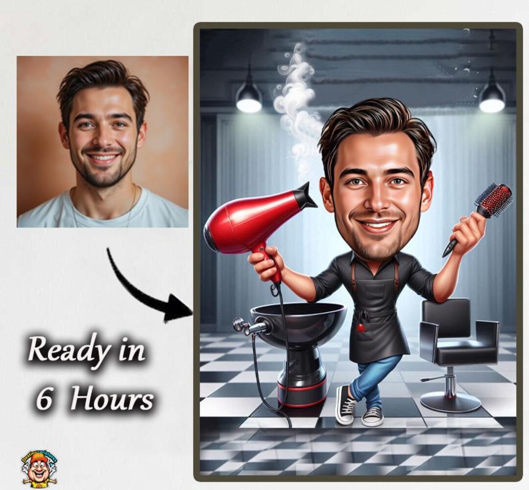 Personalized Barber Cartoon Portrait, Custom Barber Caricature Drawing ...