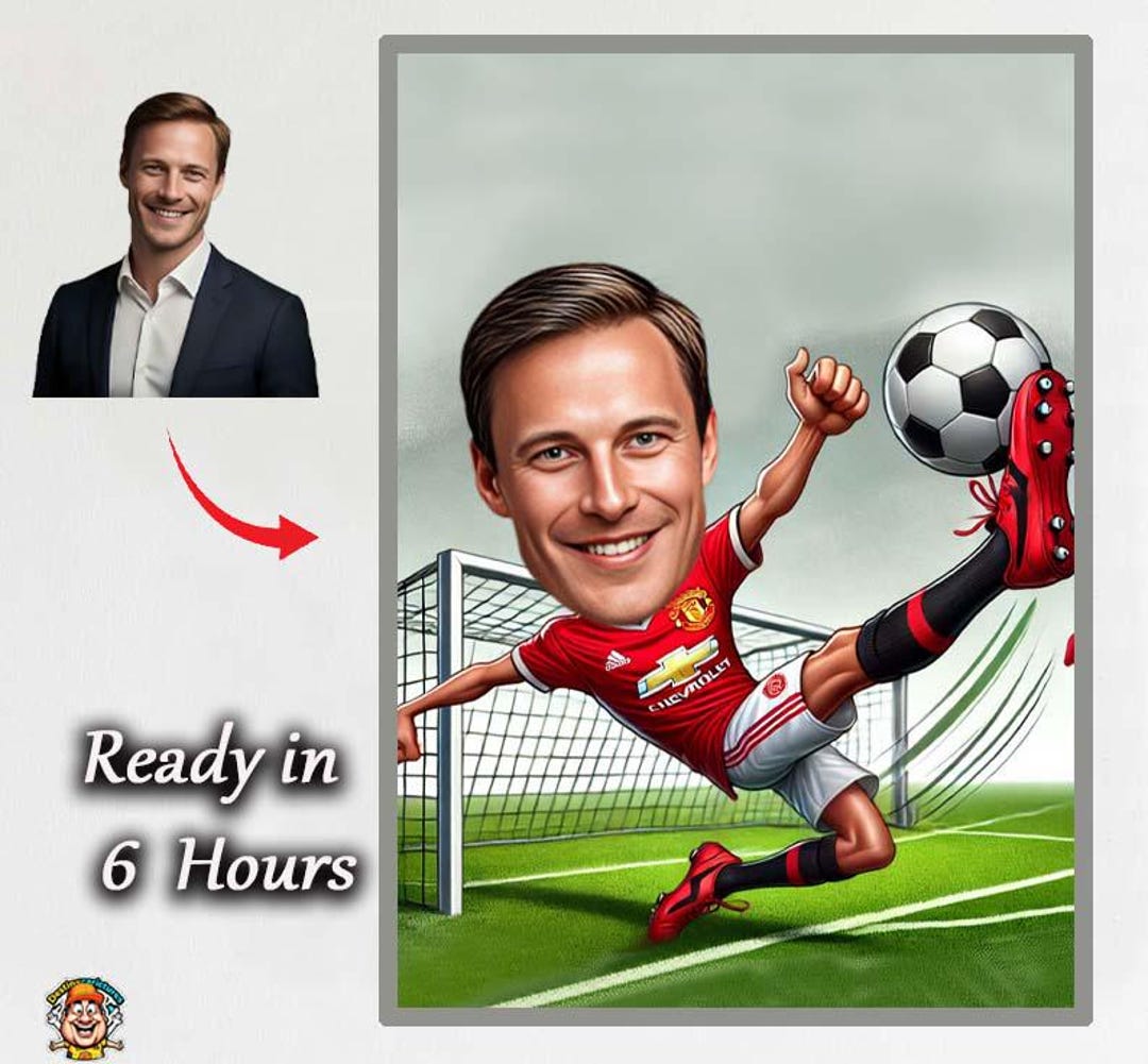 Football Caricature, Footballer Cartoon Portrait, Gift for Him, Soccer ...