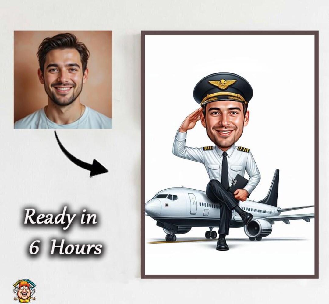 Pilot Gift, Custom Pilot Caricature From Photo, Funny Pilot Art, Funny ...