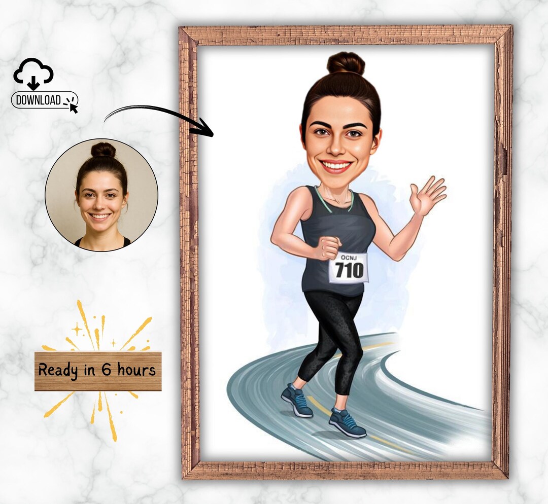 RUNNER CARICATURE Cartoon Portrait Custom Marathon Runner Caricature ...