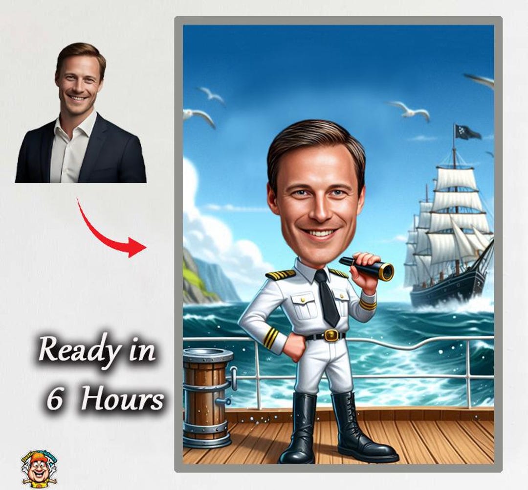 Ship Captain Portrait | Ship Captain Gift | Custom Ship Captain ...