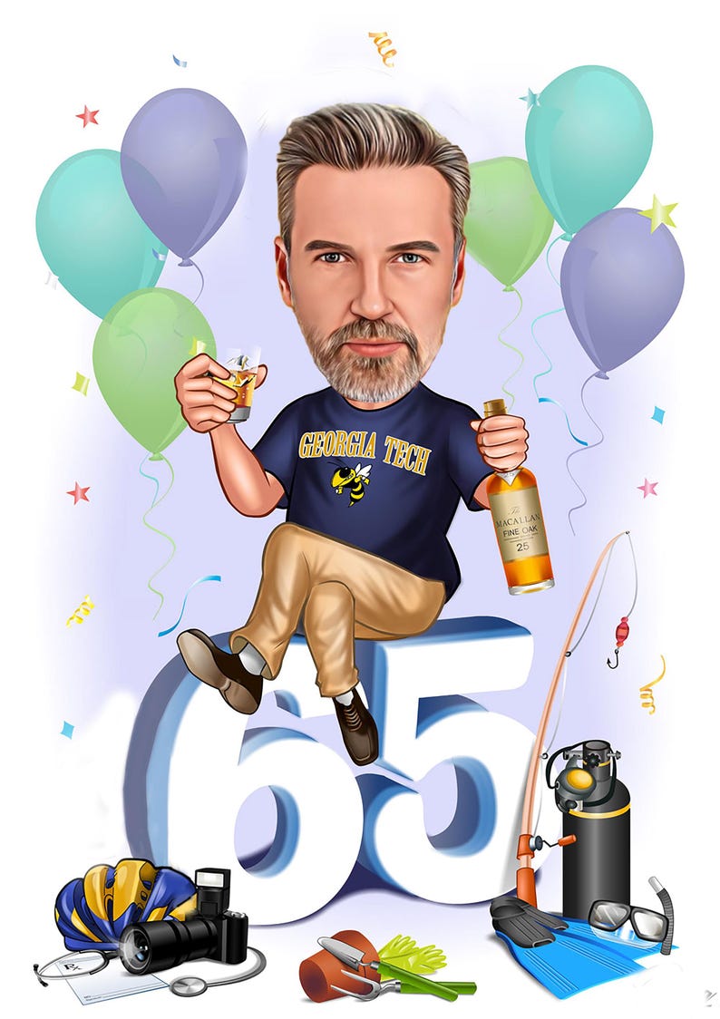 Personalized 65th Birthday Caricature Gift (digital Download) - Etsy