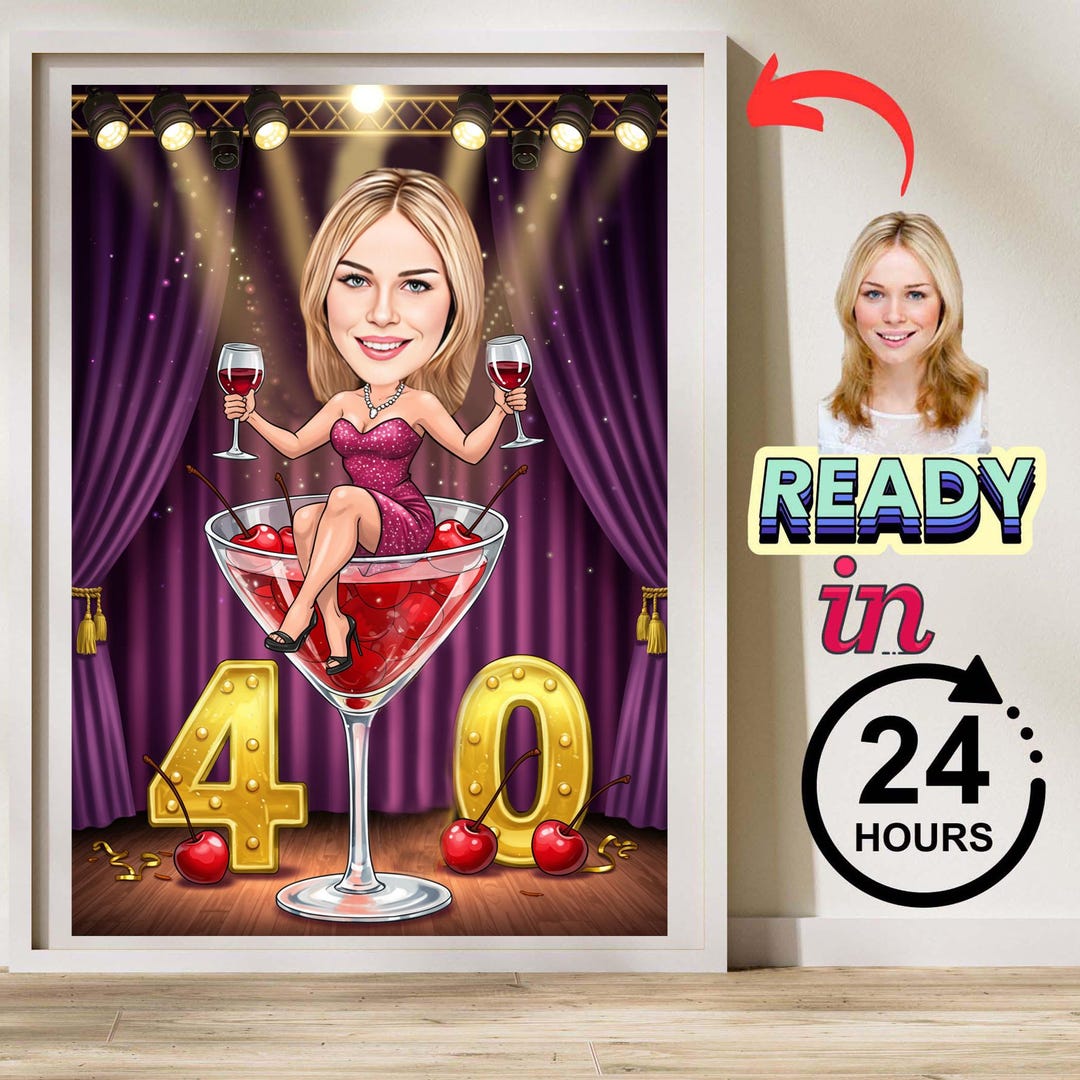 Custom 40th Birthday Caricature Portrait | Personalized Digital Cartoon ...