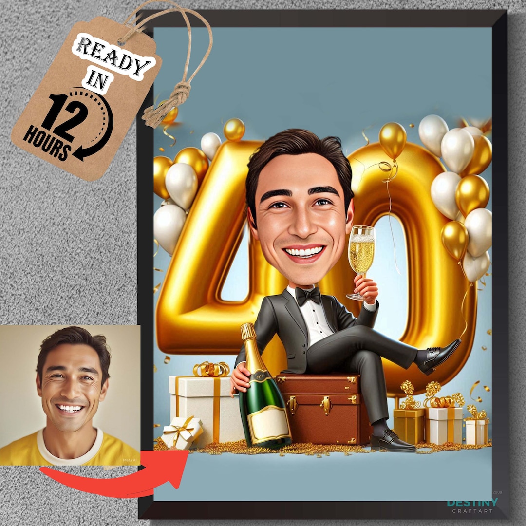 Personalized 40th Birthday Caricature From Photos, Happy Birthday ...