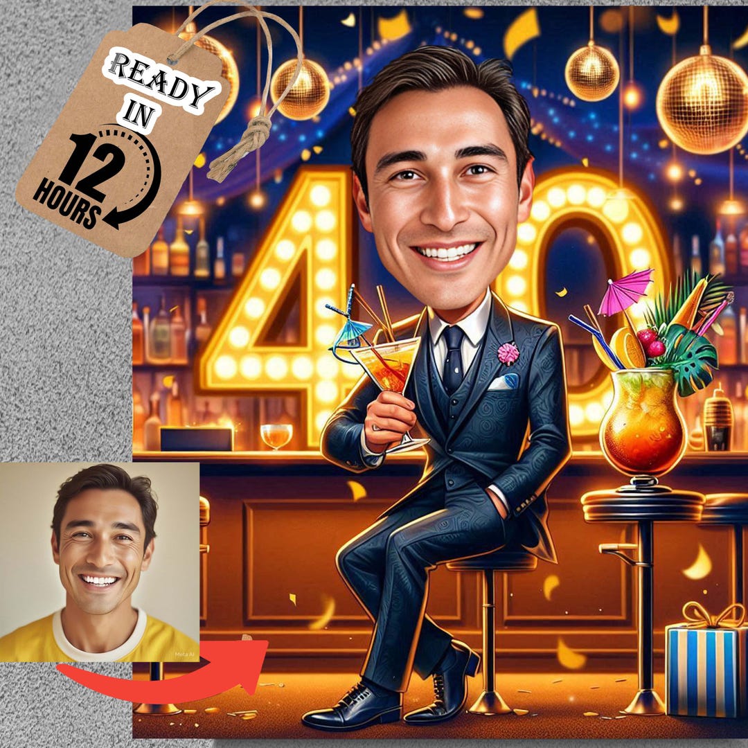 Custom 40th Man Cartoon Portrait | 40th Birthday Caricature | Birthday ...