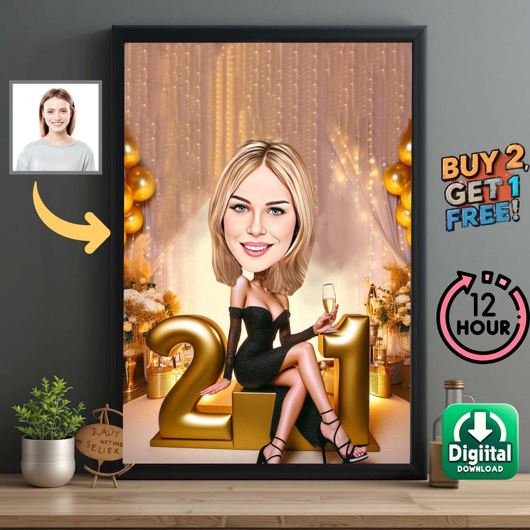 Personalised 21st Cartoon Portrait, Custom Happy Birthday Caricature ...