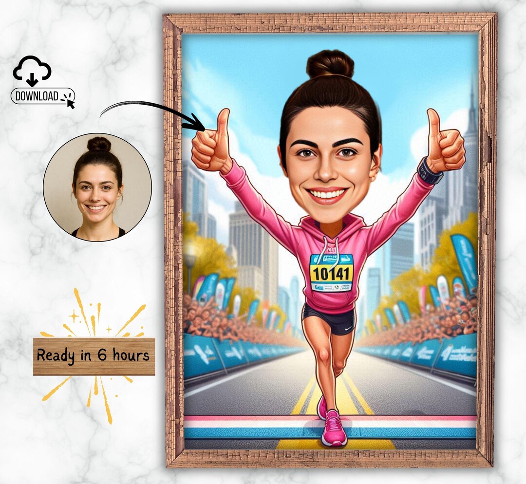 RUNNER CARICATURE Cartoon Portrait Custom Marathon Runner Caricature ...
