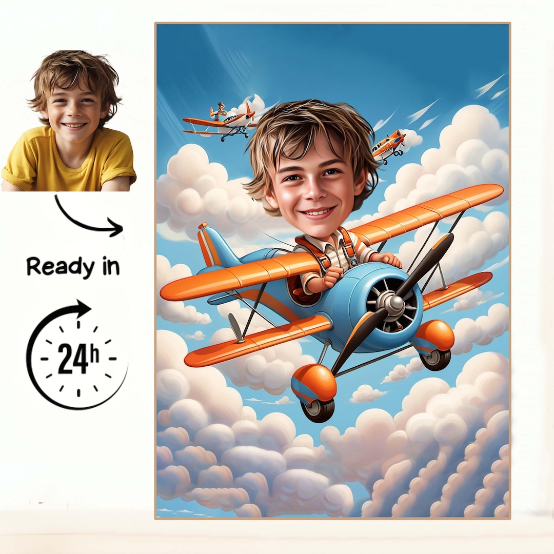 Custom Pilot Cartoon Portrait, Pilot Portrait, Pilot Gift, Pilot ...