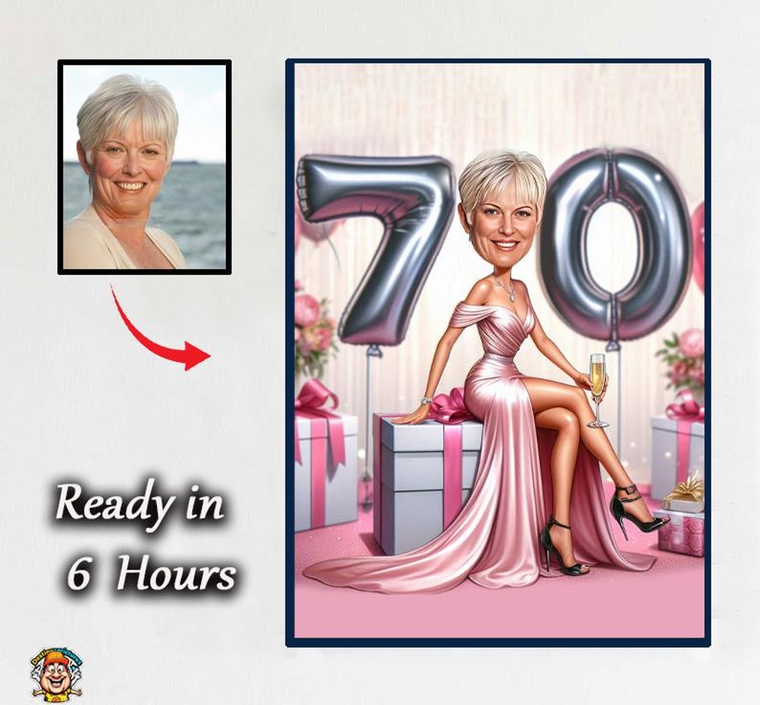 Personalized 70th Birthday Caricature, Custom Cartoon Portrait (digital ...