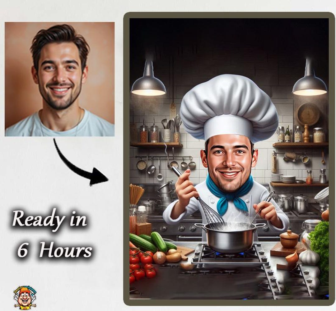 Custom Male Chef Cartoon Portrait, Chef Caricature, Gift for Chef ...